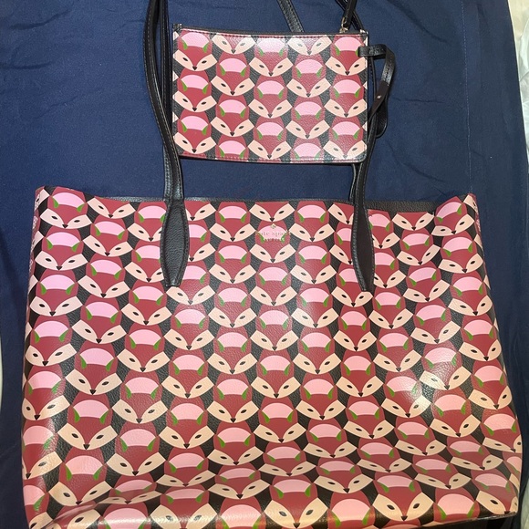 kate spade | Bags | Kate Spade Fox Pattern Tote Bag And Pouch Set ...